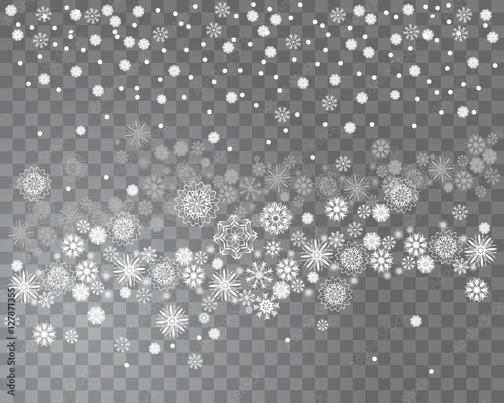 Falling snow on a transparent background. Abstract snowflake background ...