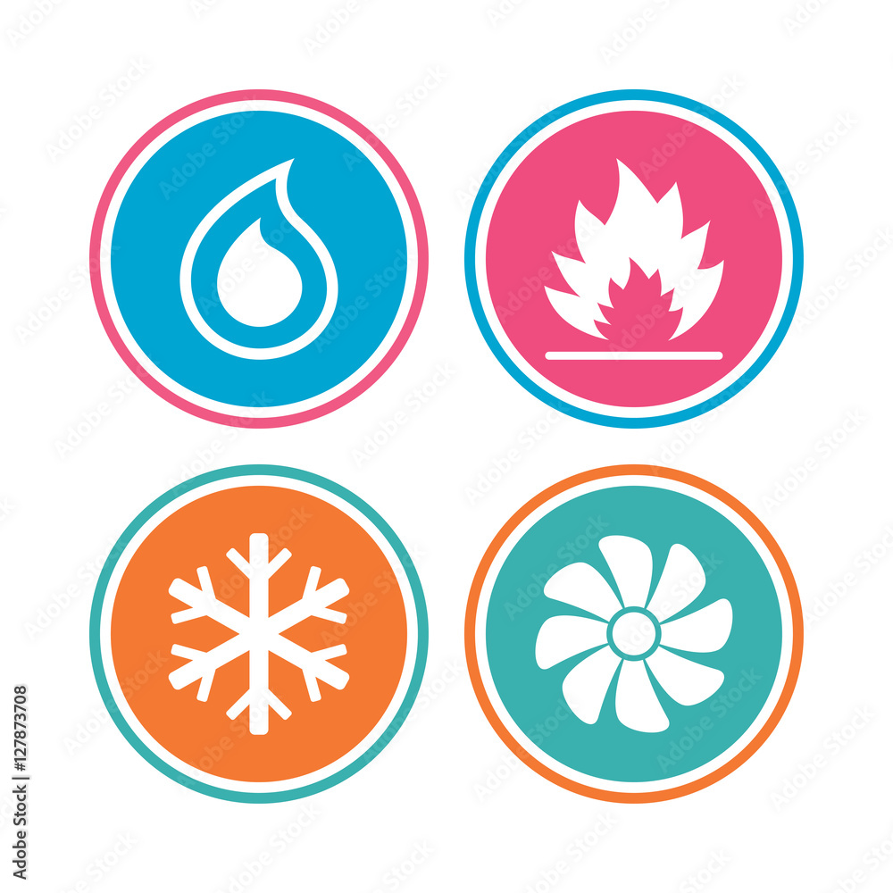 HVAC icons. Heating, ventilating and air conditioning symbols. Water ...