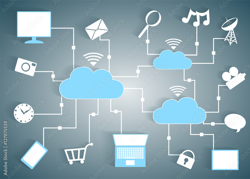 TitleCloud Computing Paper Cutout Icons BYOD Devices Network - Wifi ...