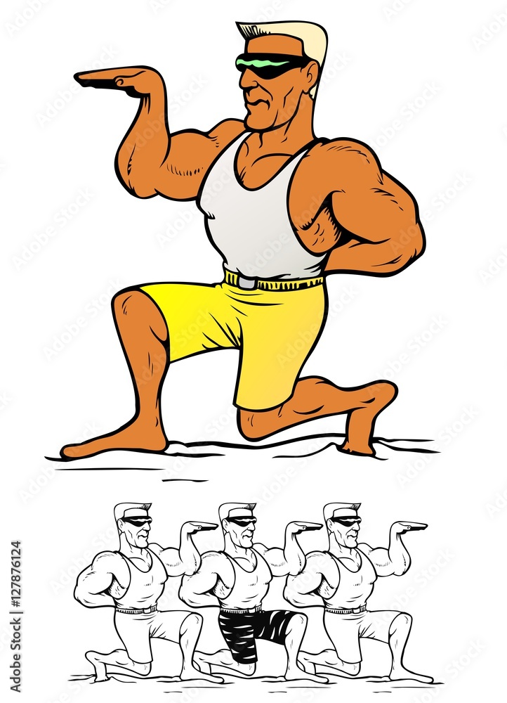 Beach Dude. Muscle guy at the beach, striking a dramatic pose. Stock ...