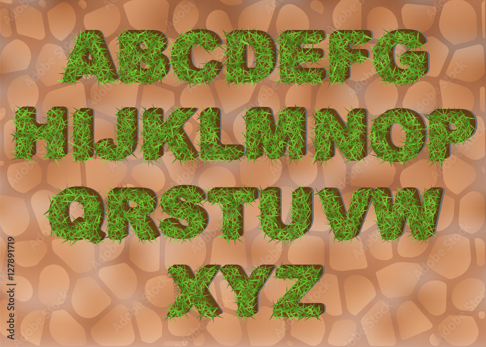Grass alphabet depicting letters with spring green grass texture for ...