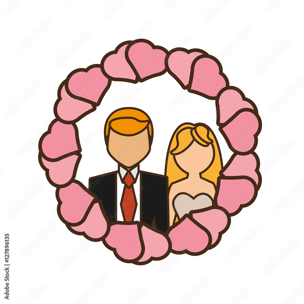 cartoon couple wedding hearts badge design vector illustration eps 10 ...