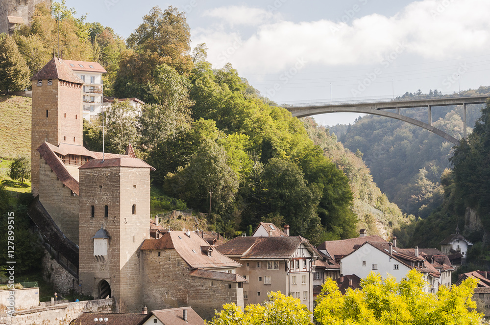 Freiburg, Stadt, Altstadt, Fribourg, Katzenturm, Berntor, historische ...