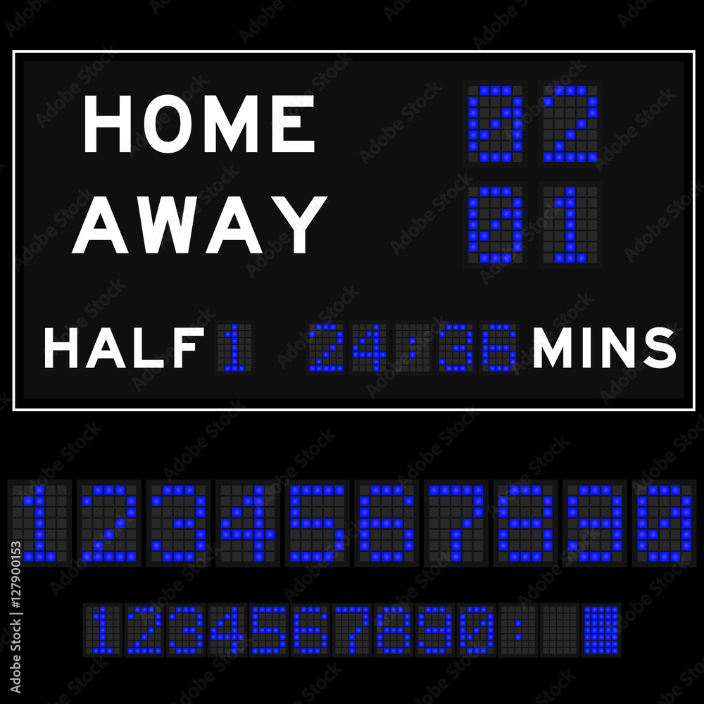 Score board with blue square digital led font background Stock Vector ...