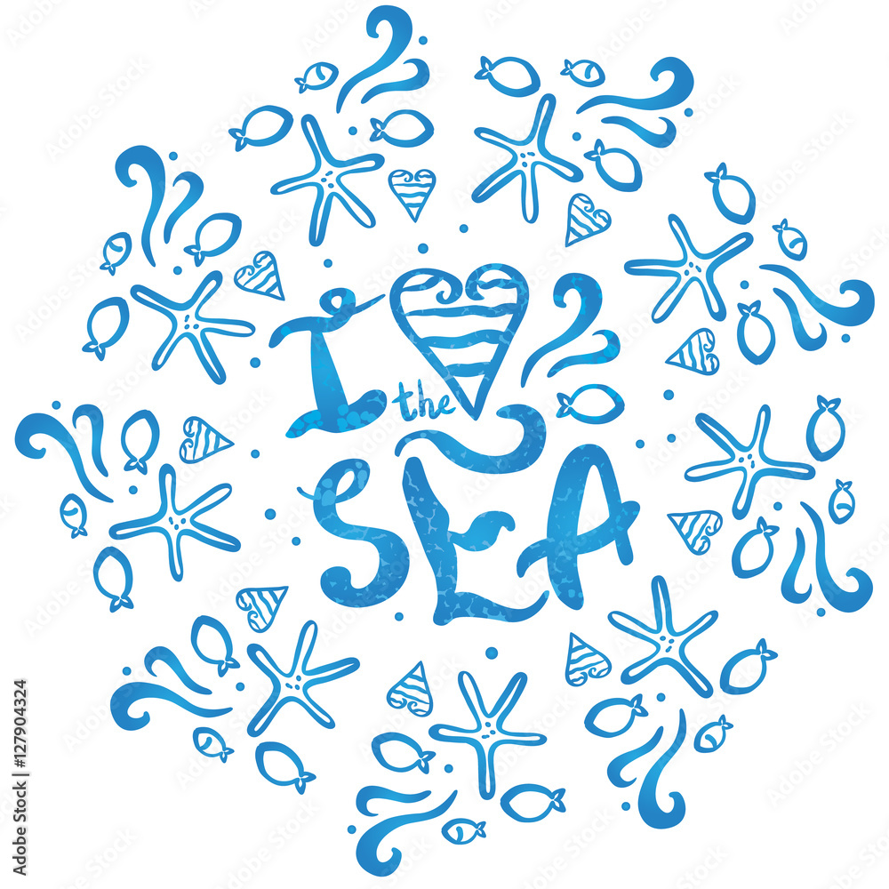 Vector illustration of a circle sea frame. I love the sea. Stock Vector ...