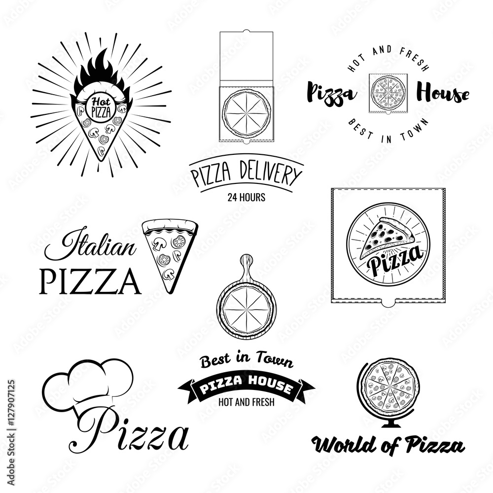 Pizzeria menu vintage design elements and badges set. Collection of ...