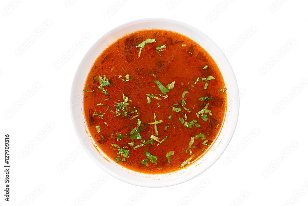 Traditional Romanian vegetables soup chorba with tomatoes sauce (Ciorba ...