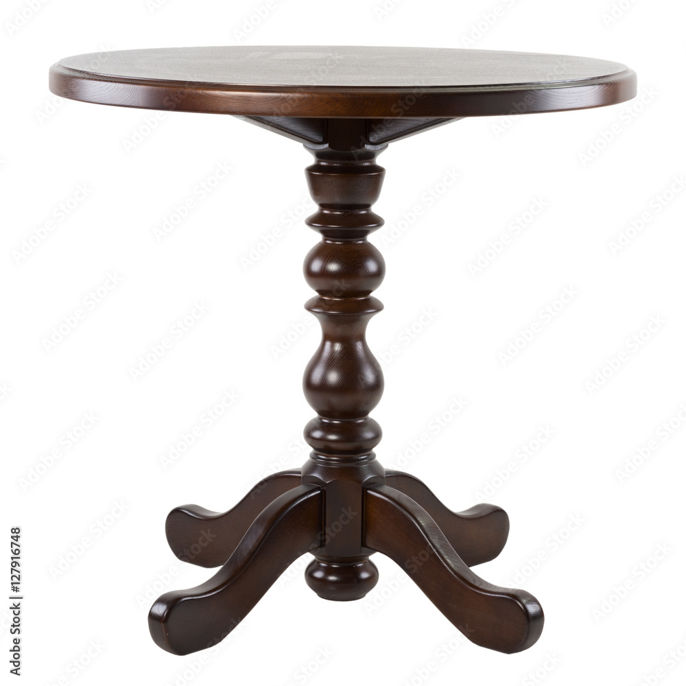 Brown wooden round table isolated on white background. Studio shot ...