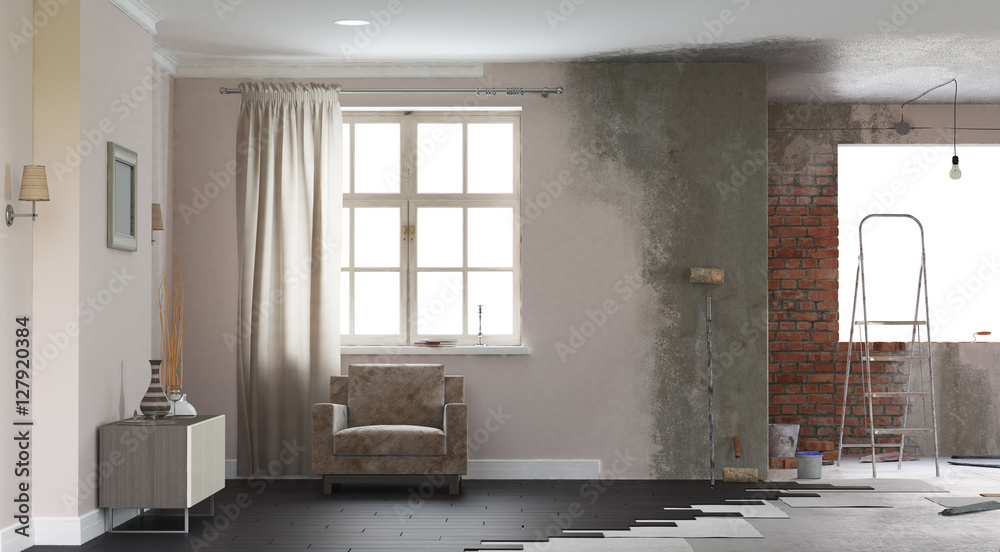 Renovation interior. 3D render Stock Illustration | Adobe Stock