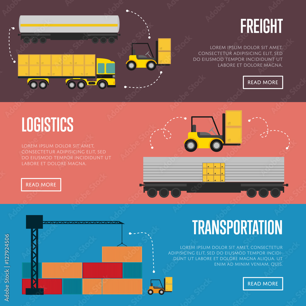 Logistics and transportation banner set vector illustration. Freight ...
