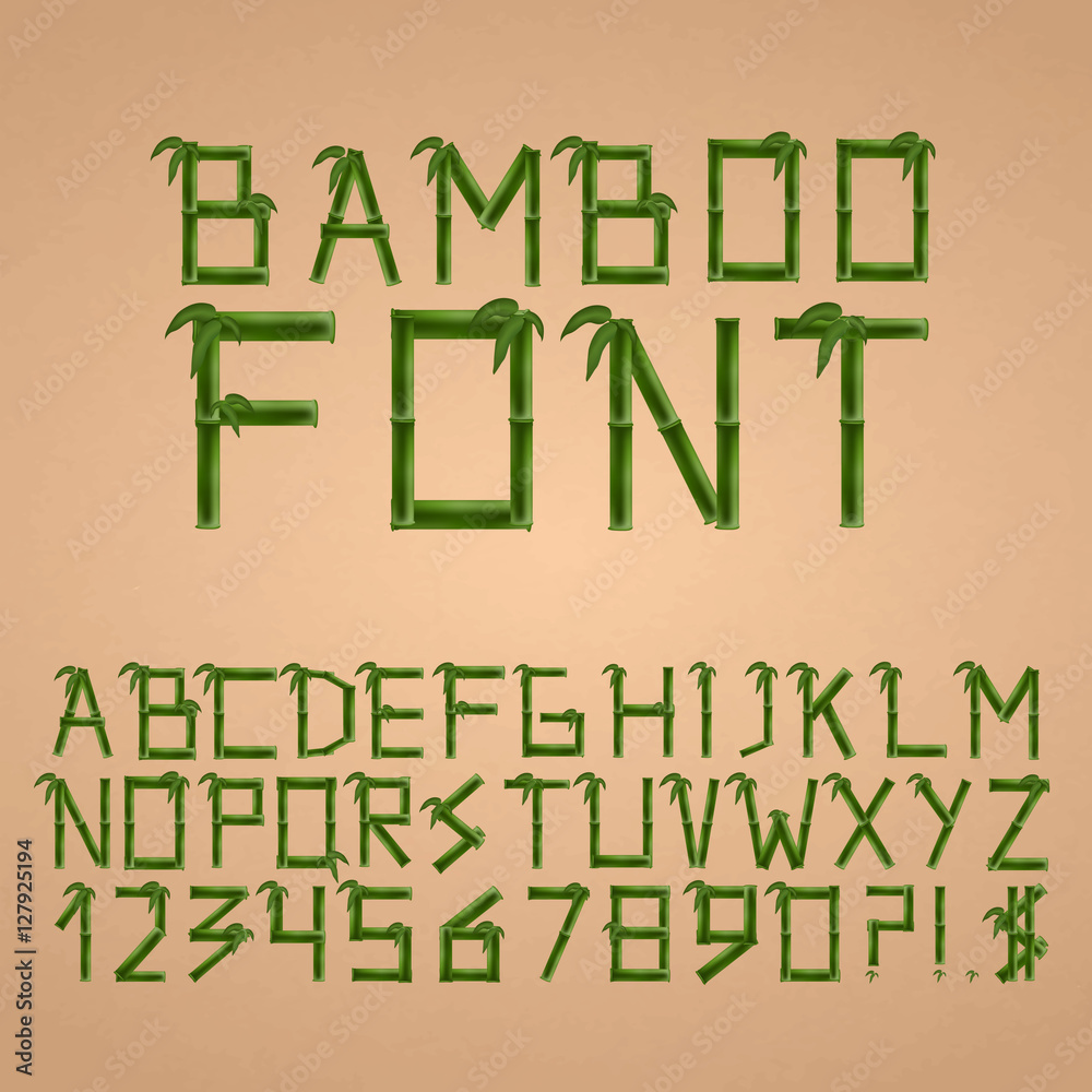Bamboo font in asian style. Alphabet. Vector illustration. Stock Vector ...