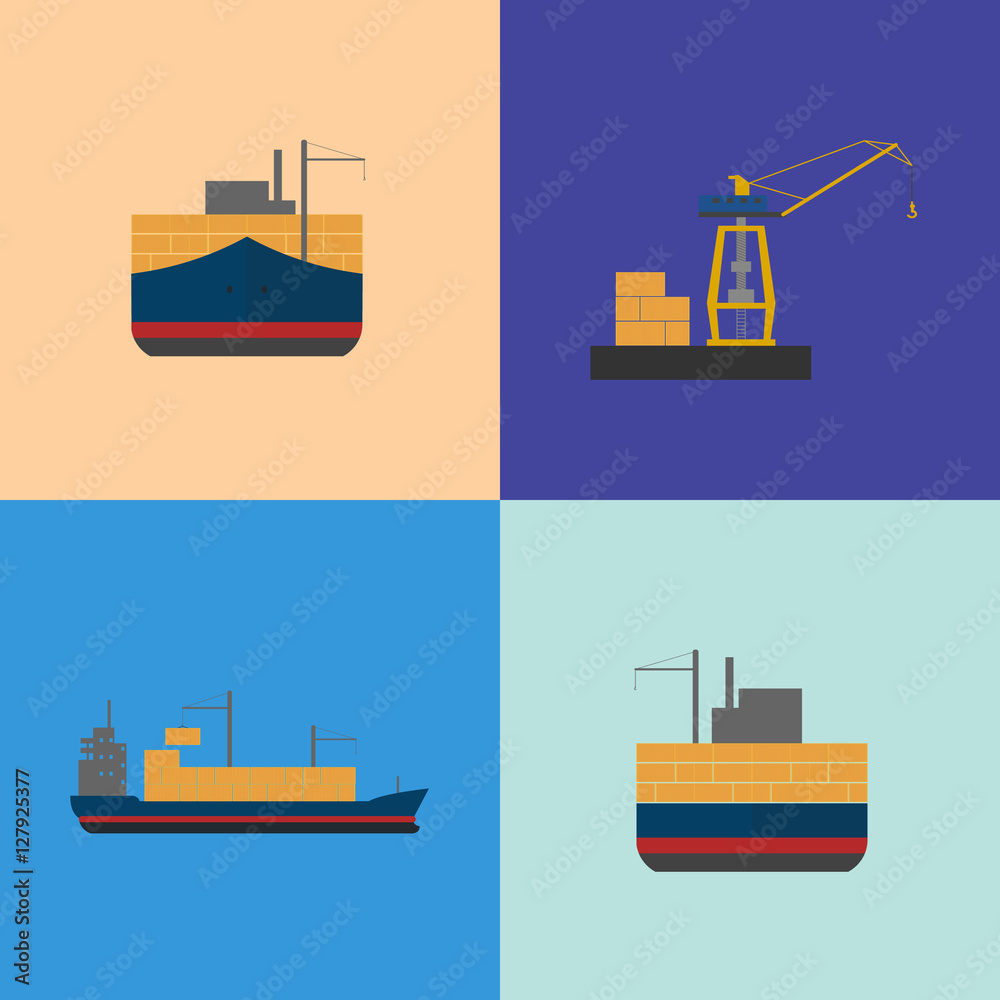 Maritime freight shipping icon set isolated vector illustration ...