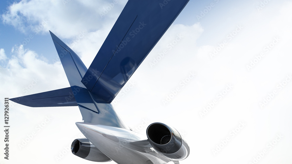 3d illustration of private aircraft jet engine with a part of a wing ...