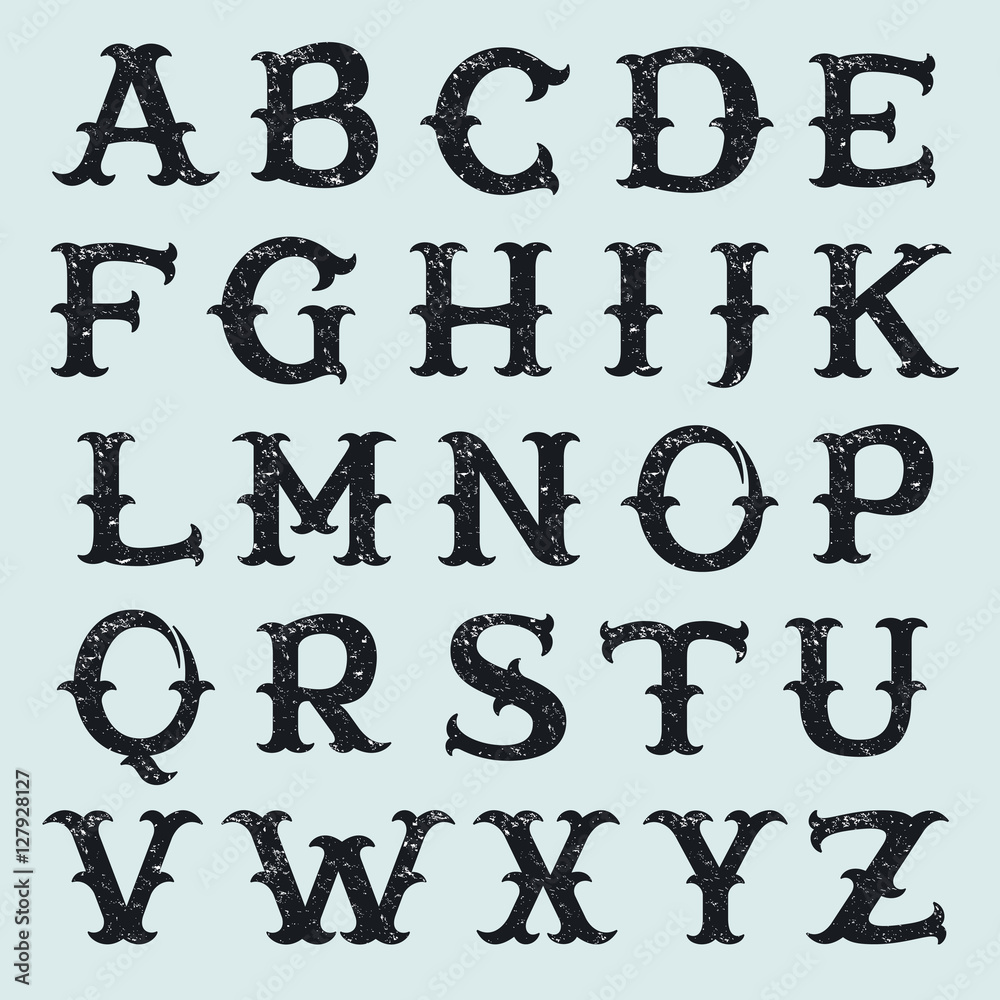 Vintage decorative slab serif alphabet with rough grunge texture Stock ...