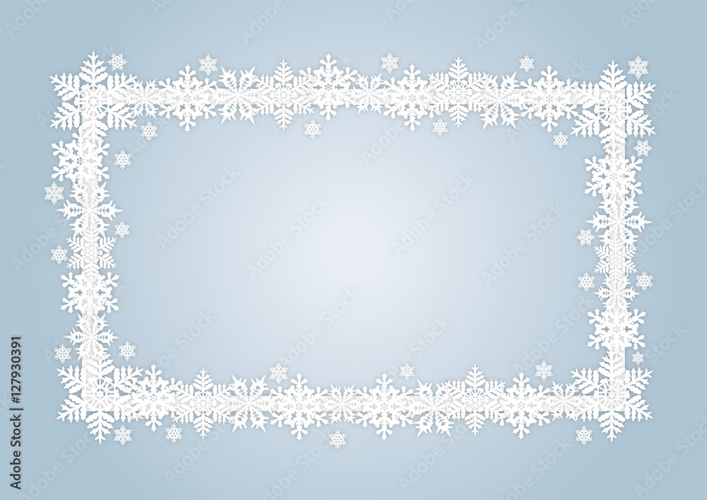 Snowflakes winter rectangle frame with place for greetings and wishes ...