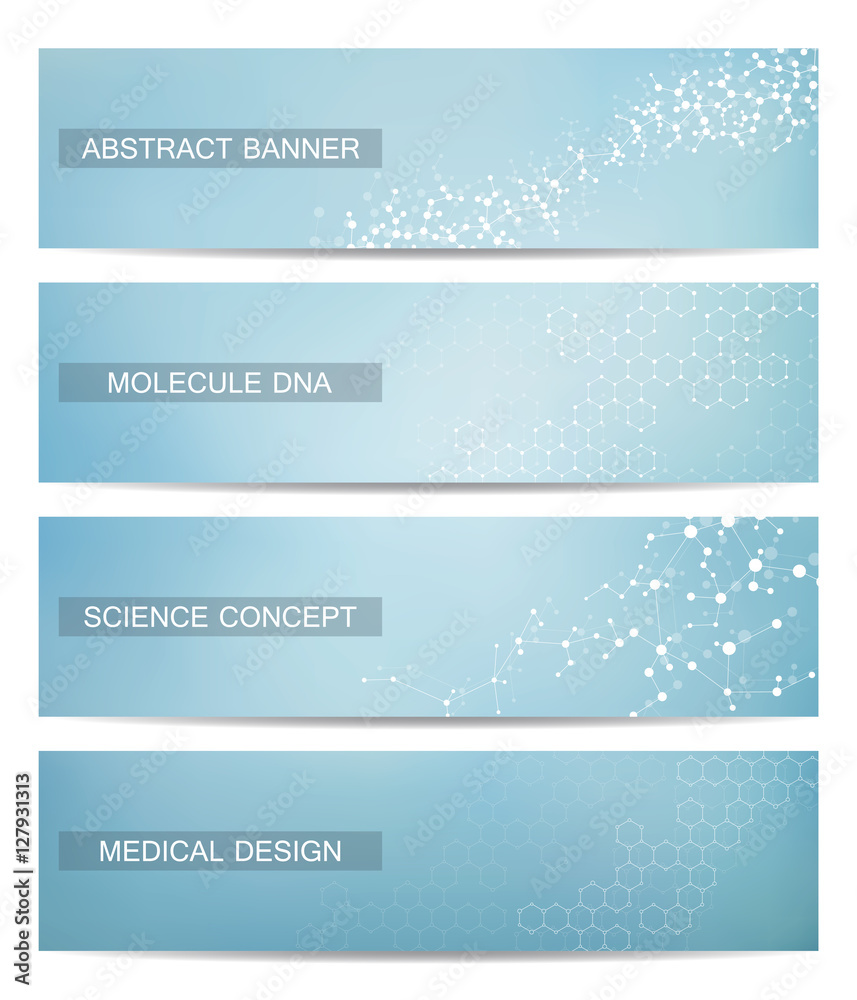 Set of modern scientific banners. Molecule structure DNA and neurons ...