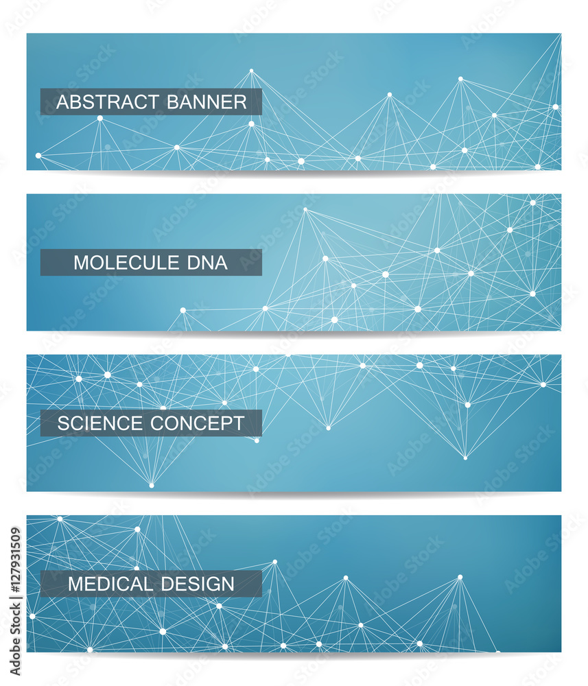 Set of modern scientific banners. Molecule structure DNA and neurons ...