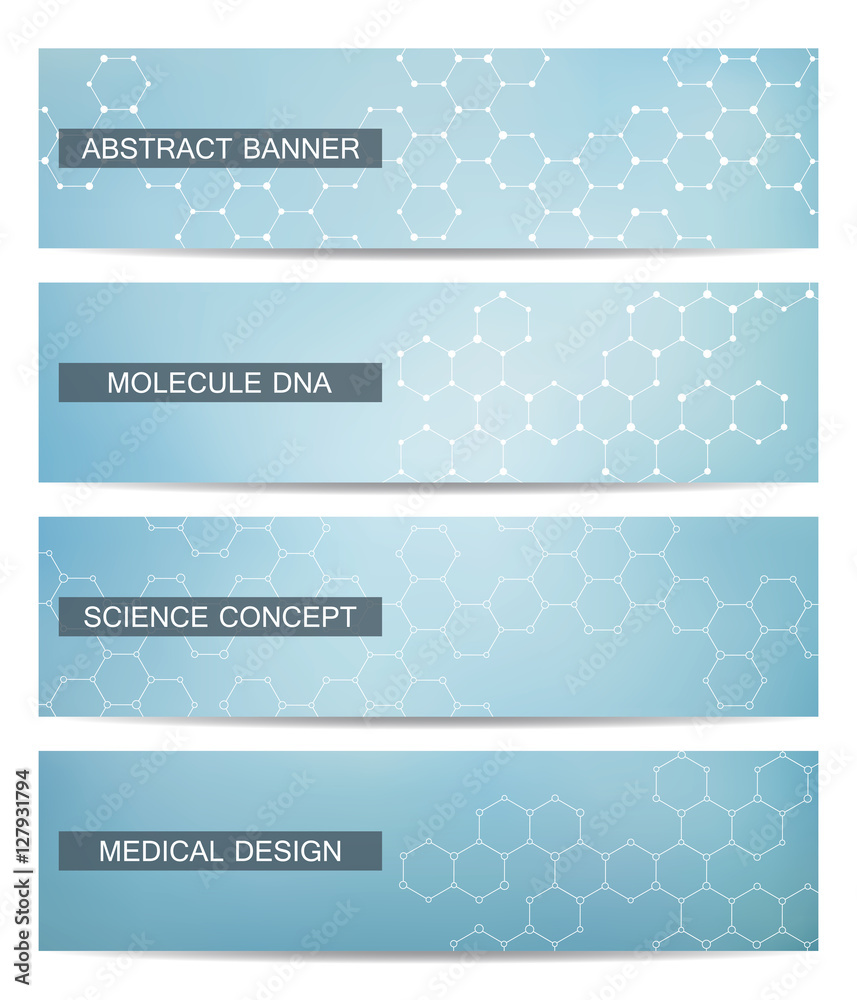 Set of modern scientific banners. Molecule structure DNA and neurons ...