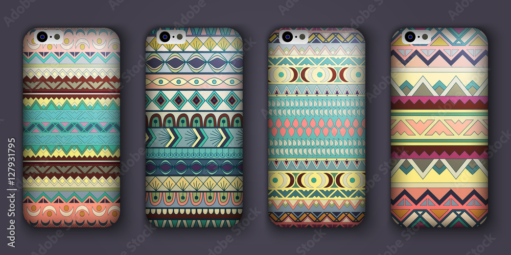 set of eight covers for your mobile phone. Vector decorative ethnic ...