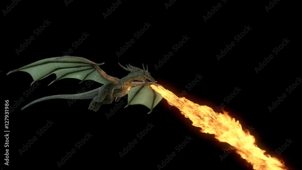 Animated realistic Dragon flying and breathing fire. Seamless loop with ...