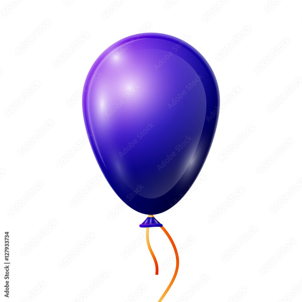Realistic blue balloon with ribbon isolated on white background. Vector ...