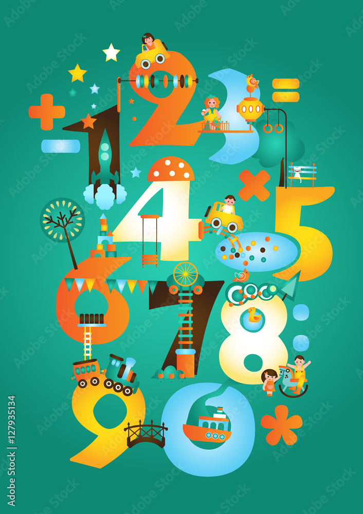 Learn Numbers. Cute Educational Poster for Kids. Editable vector ...
