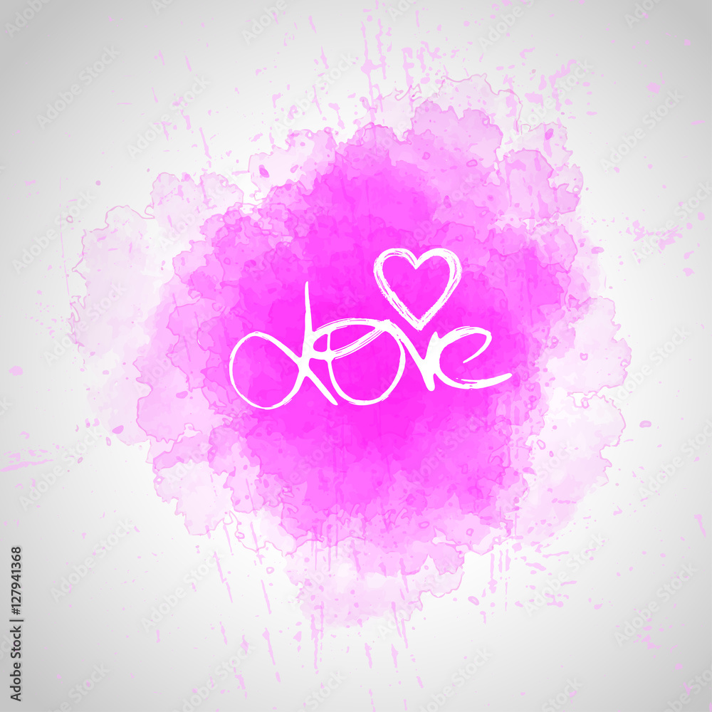 Love lettering on watercolor abstract background Stock Vector | Adobe Stock