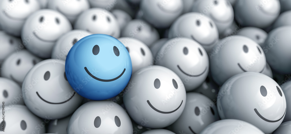 Konzept Erfolg und Konkurrenz: 3D Smiley in Gruppe Stock-Illustration ...