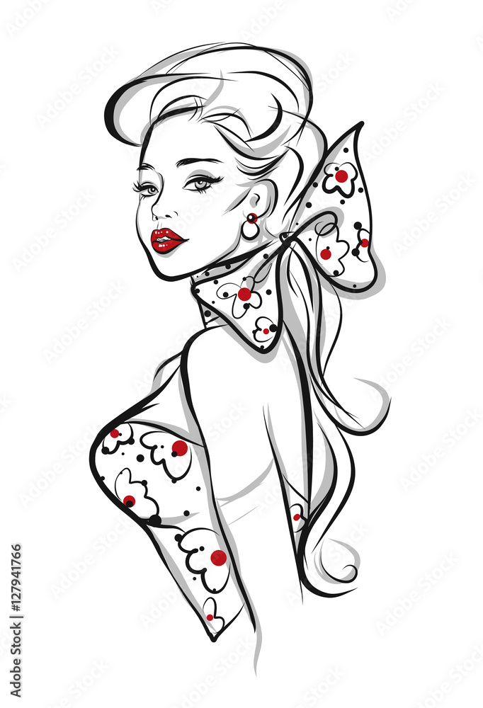 Beautiful woman line art illustration Stock Vector | Adobe Stock