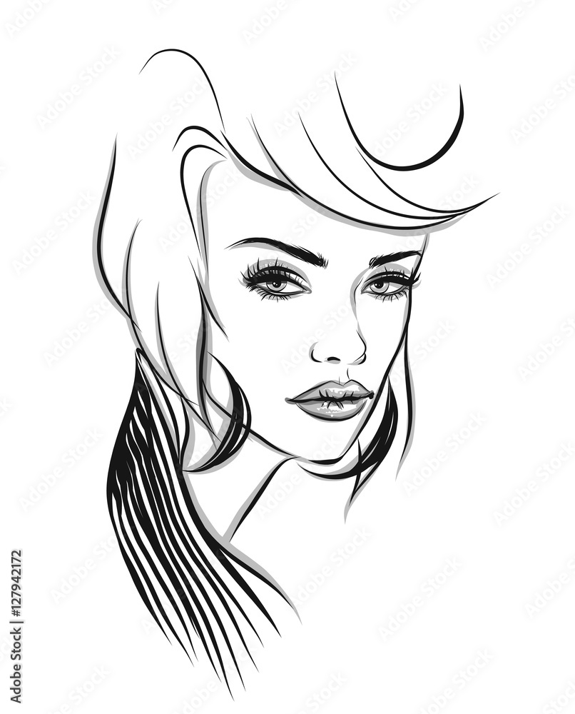 Beautiful woman line art illustration Stock Vector | Adobe Stock