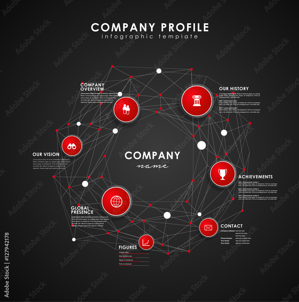 Company profile overview template with red circles and dots - da Stock ...