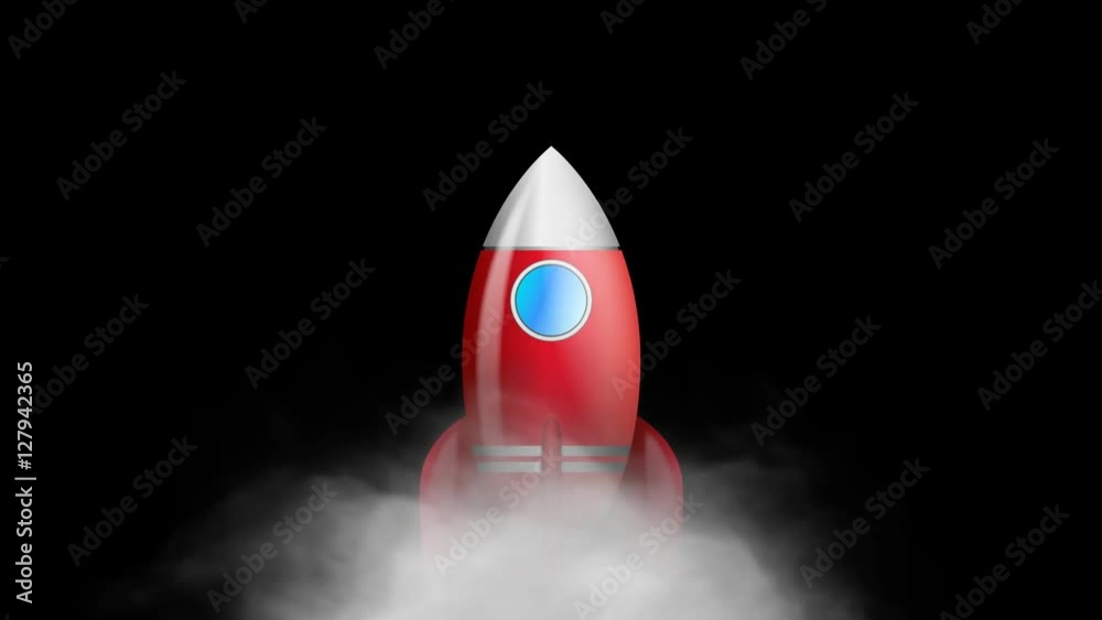Animation 4K retro cartoon rocket launch into space. Include PNG ...