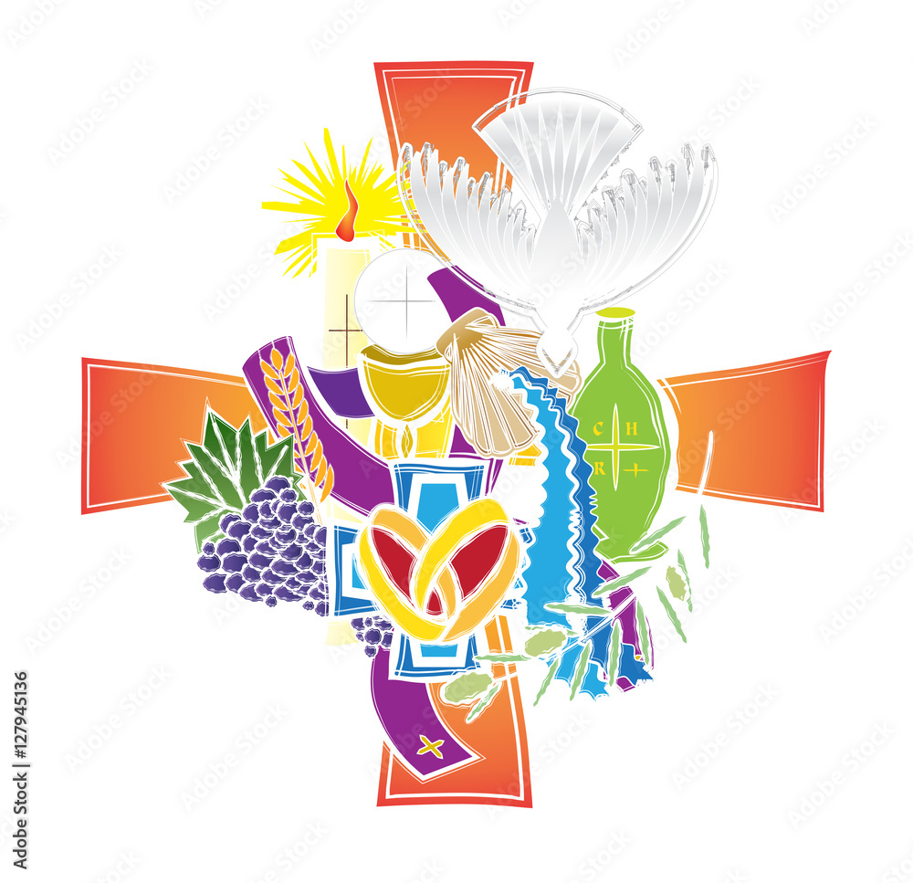 Poster Symbols of the seven sacraments of the Catholic Church – Wall ...
