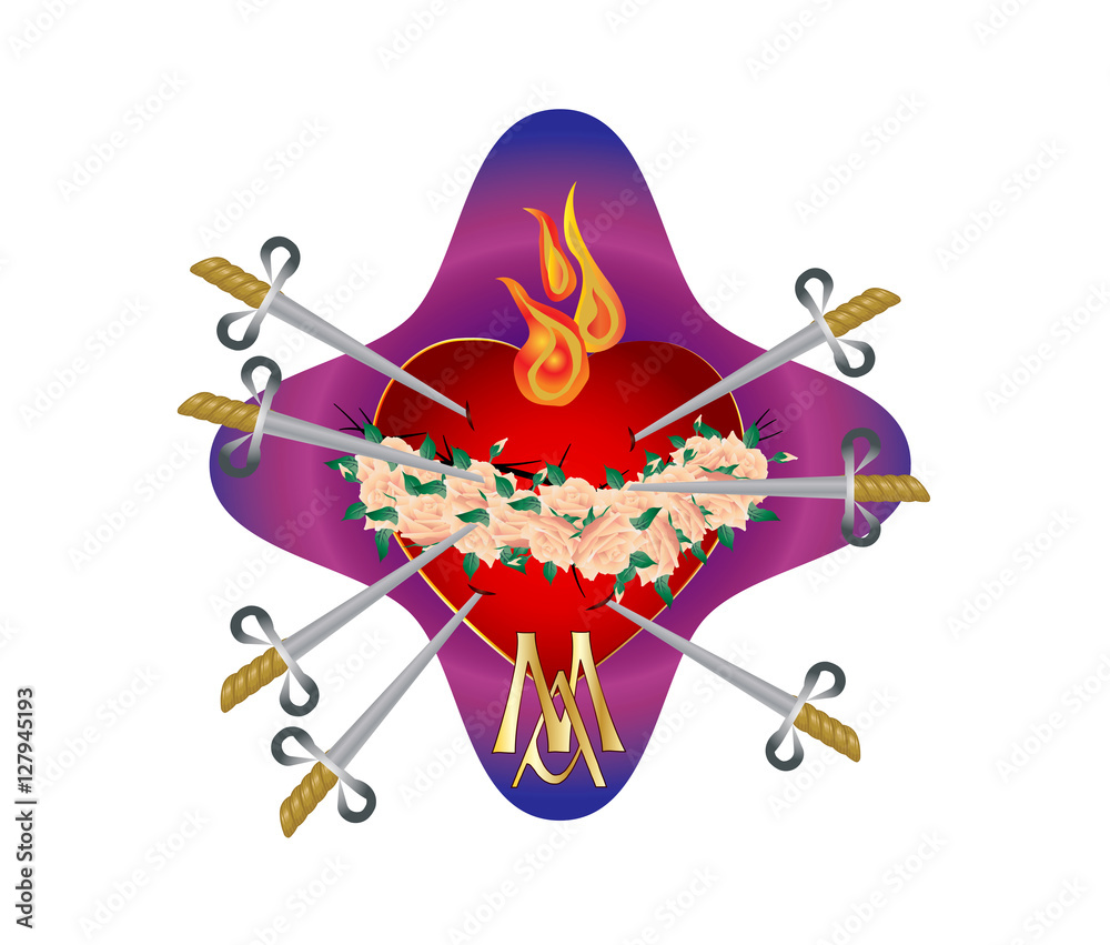 Seven sorrows of the Blessed Virgin Mary, Immaculate Heart pierced with ...