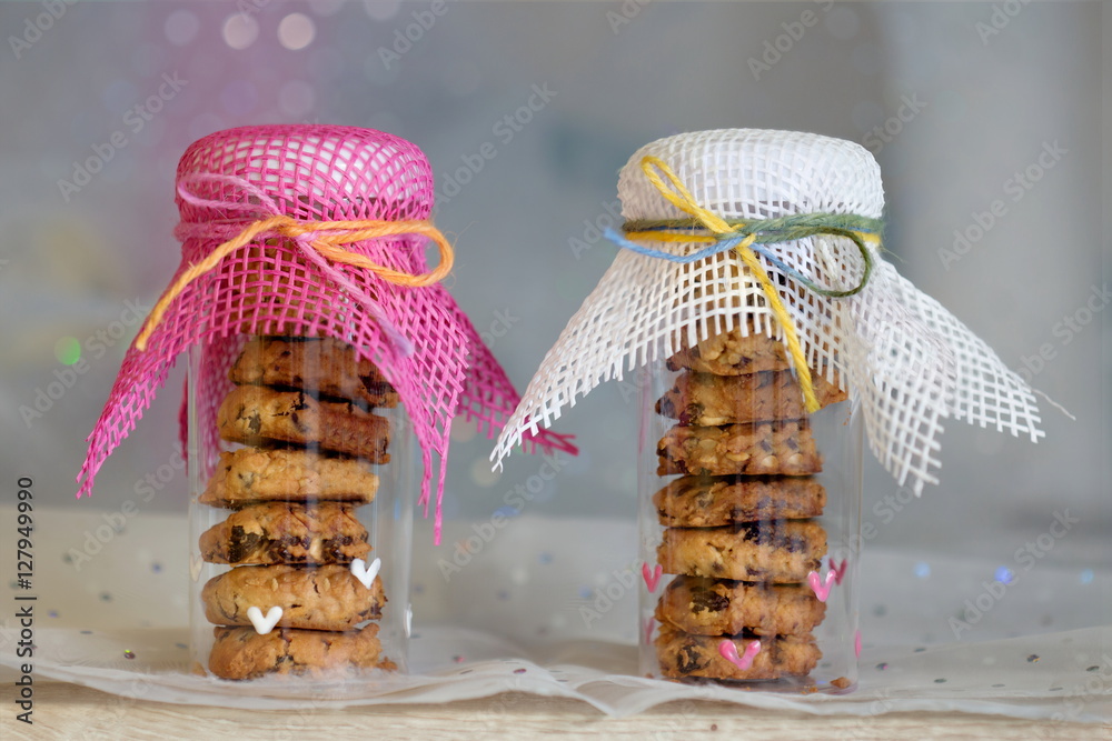 Cookie in plastic bottle with rope sack bow tie,Cookie packaging ...