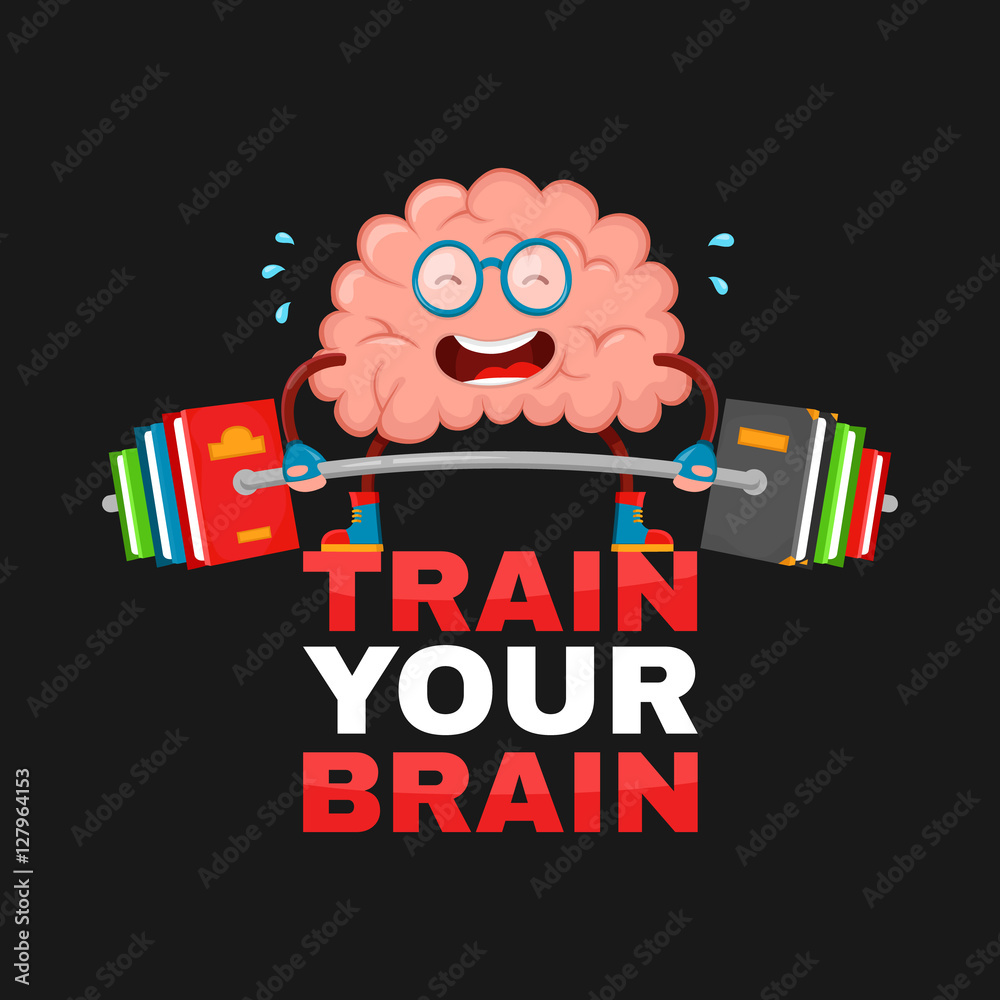 train your brain. brain vector cartoon flat illustration fun character ...