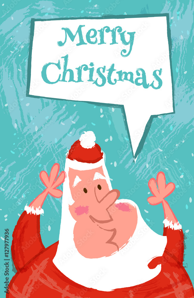 Funny Merry Christmas card with happy Santa Claus. Vector cartoon ...