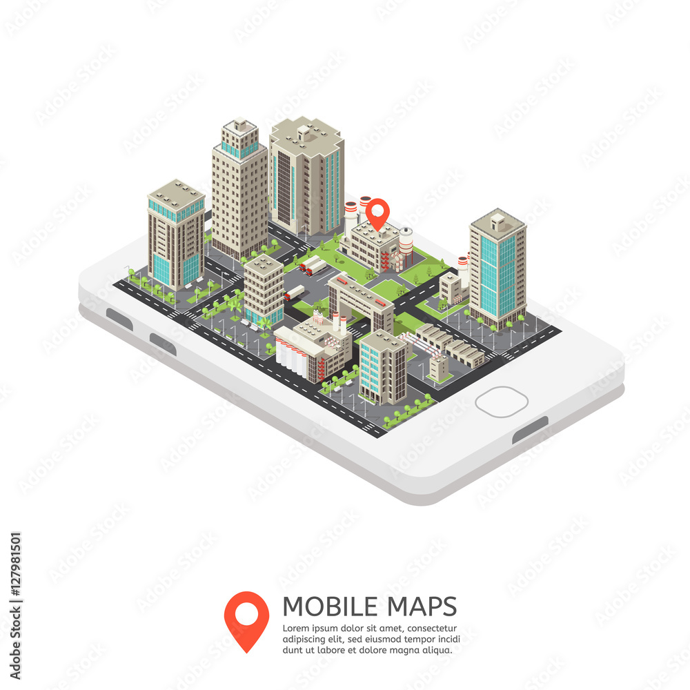 Mobile Maps Isometric Design Stock Vector | Adobe Stock