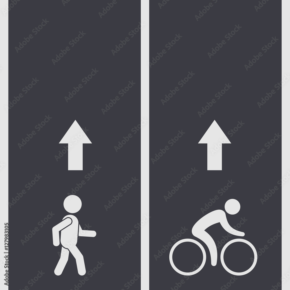 Bicycle and pedestrian paths illustration, vector. Walking path and ...