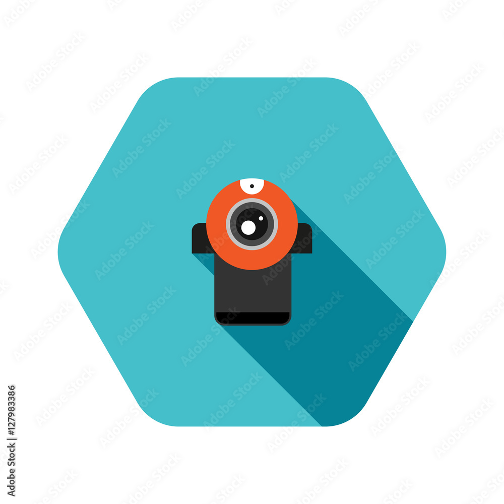 Vector hexagon icon of red webcamera on the turquoise background with ...