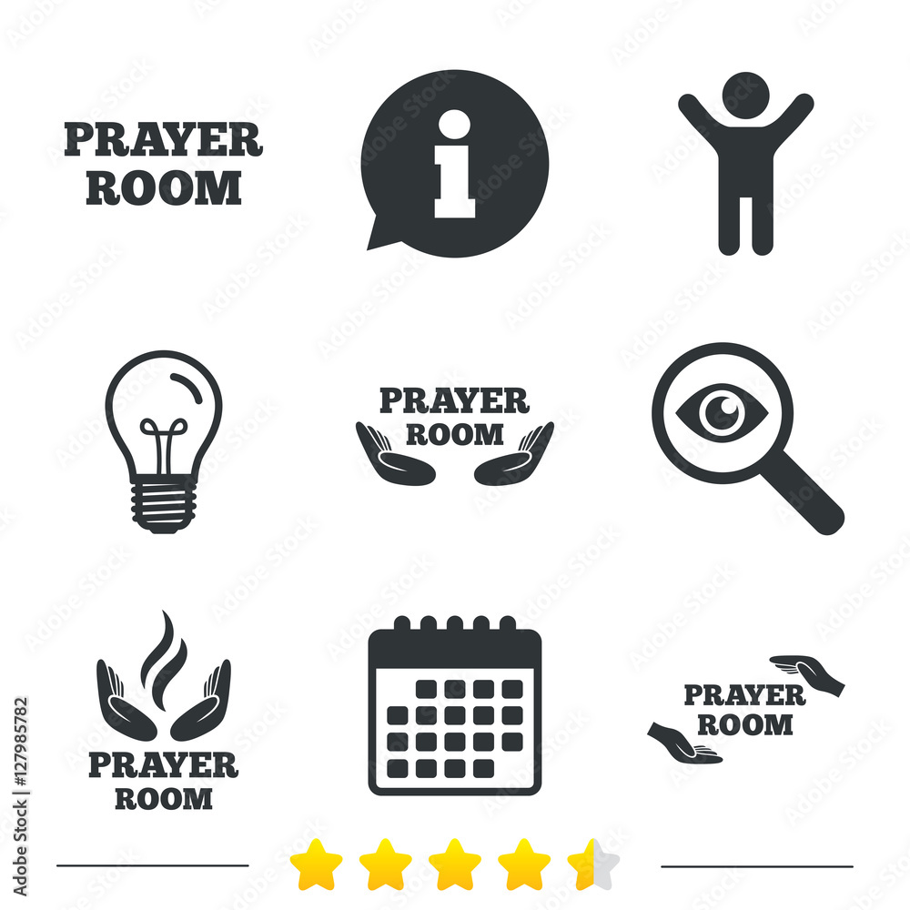 Prayer room icons. Religion priest faith symbols. Pray with hands ...