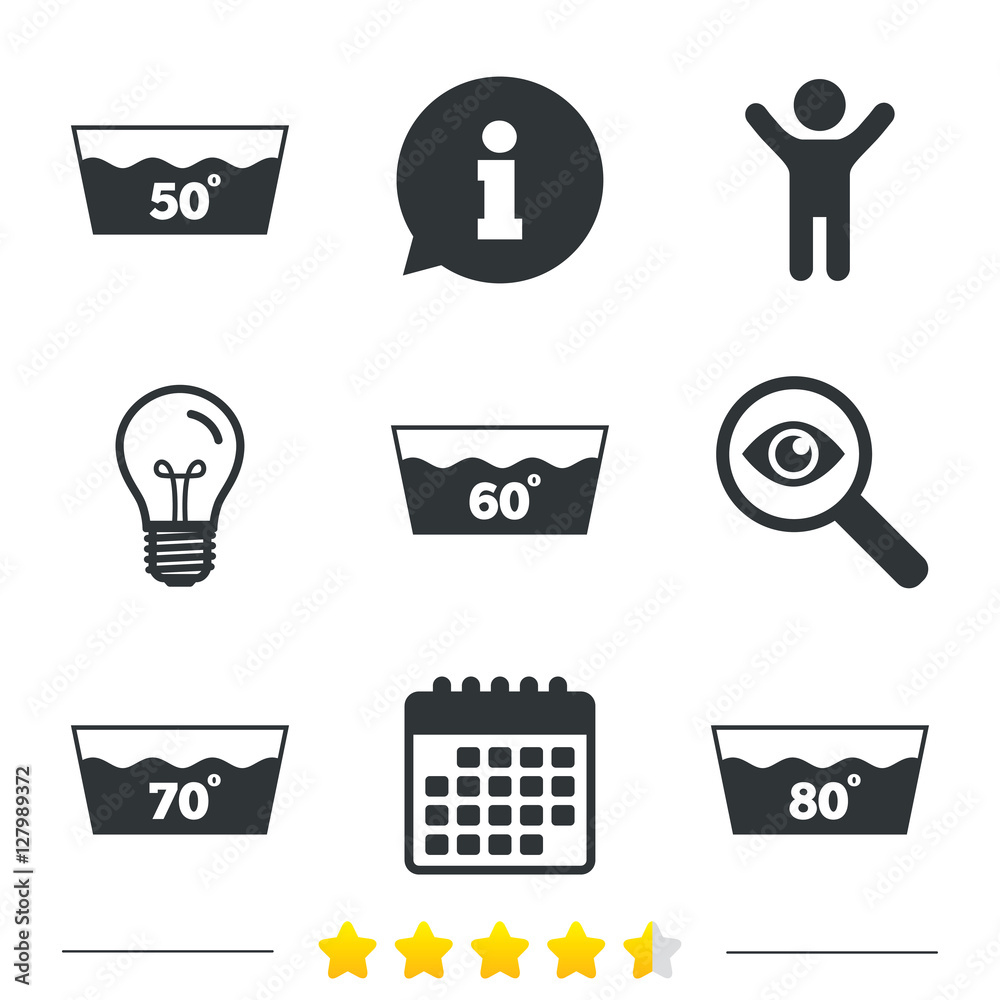 Wash icons. Machine washable at 50, 60, 70 and 80 degrees symbols ...