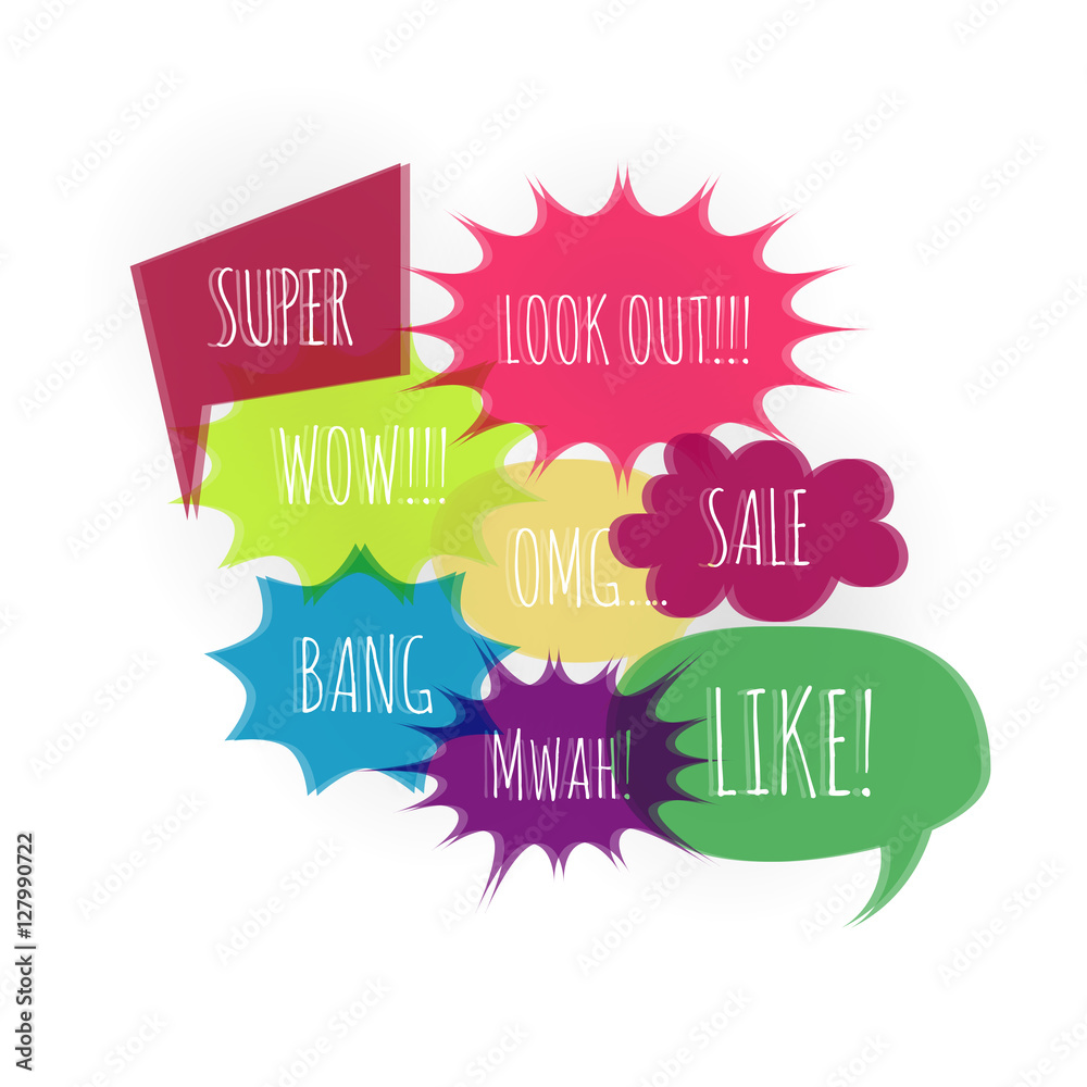 Set text speech bubble icons color glitch style white background ...