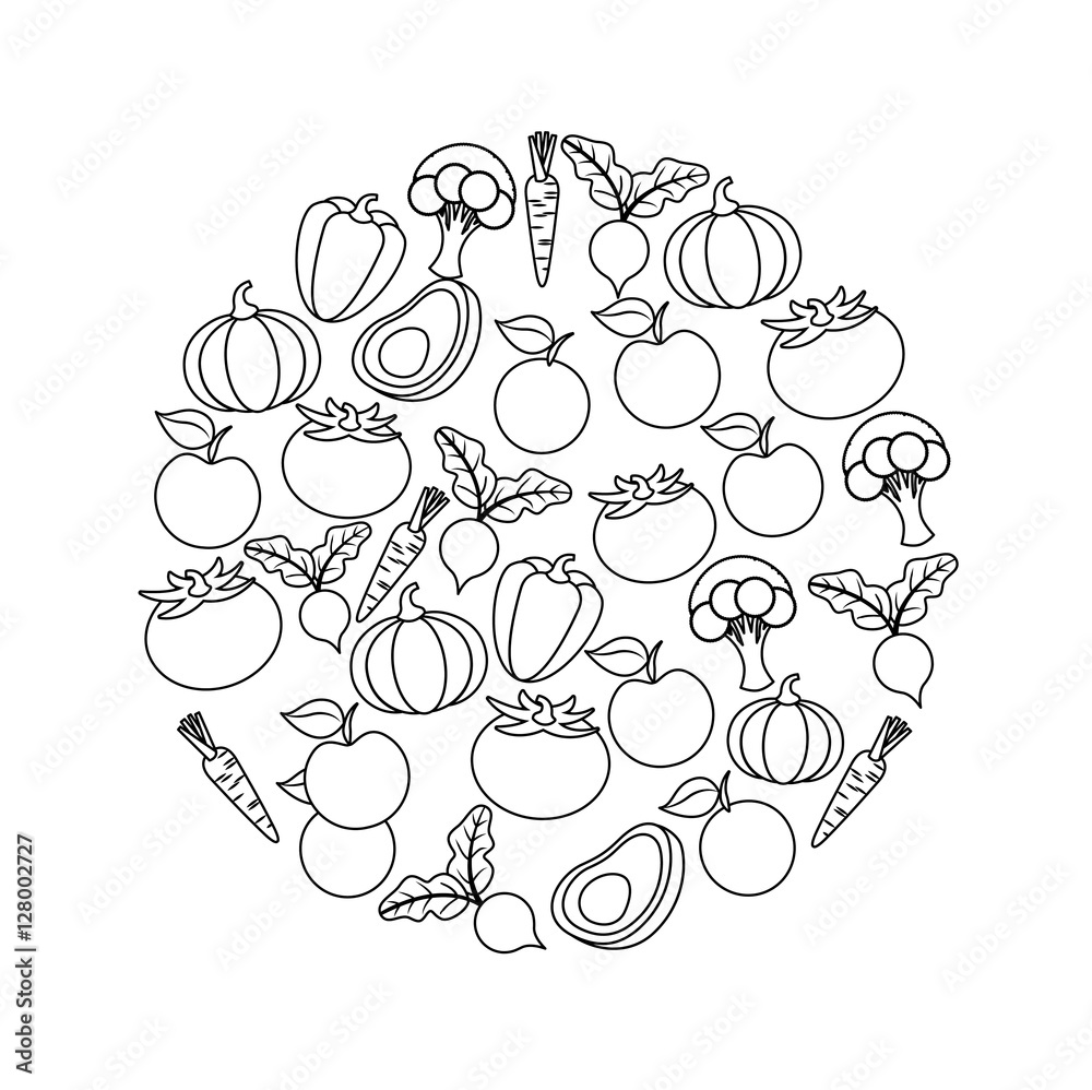 many vegetables in circle shape. healthy food design. vector ...