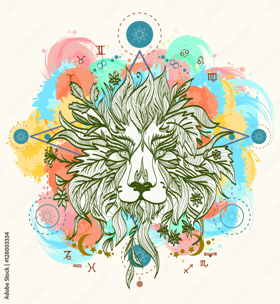 Lion color tattoo art vector. Lion head tattoo design Stock Vector ...
