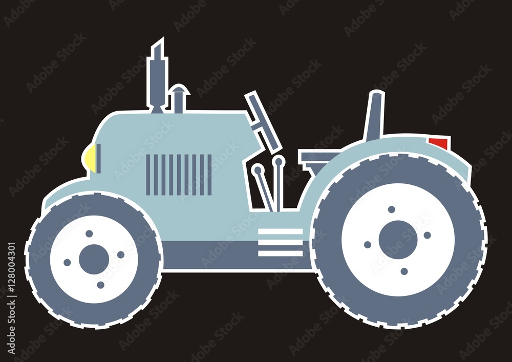 Blue tractor, vector icon with white contour. Stock Vector | Adobe Stock