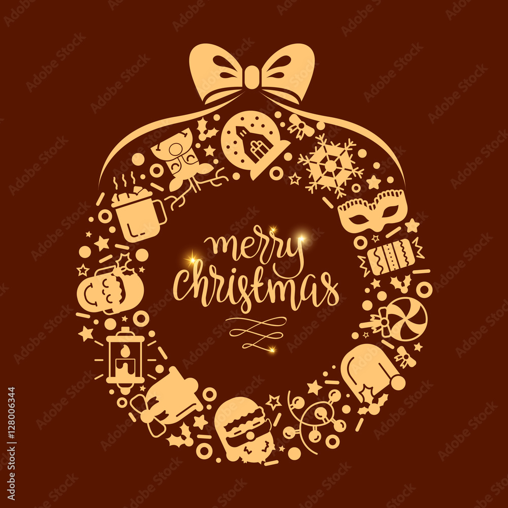 Christmas background with flat icons. Stock Vector | Adobe Stock