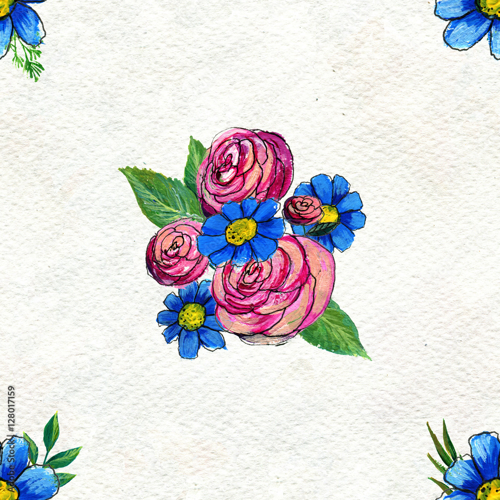 Seamless pattern with blue and pink flowers Stock Illustration | Adobe ...