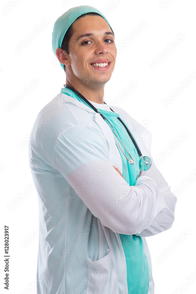 Junger Arzt Doktor Portrait lachen Beruf Arztkittel Freisteller Stock ...