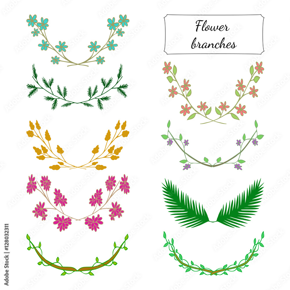 Hand drawn floral set made in vector. Flower branches collection design ...